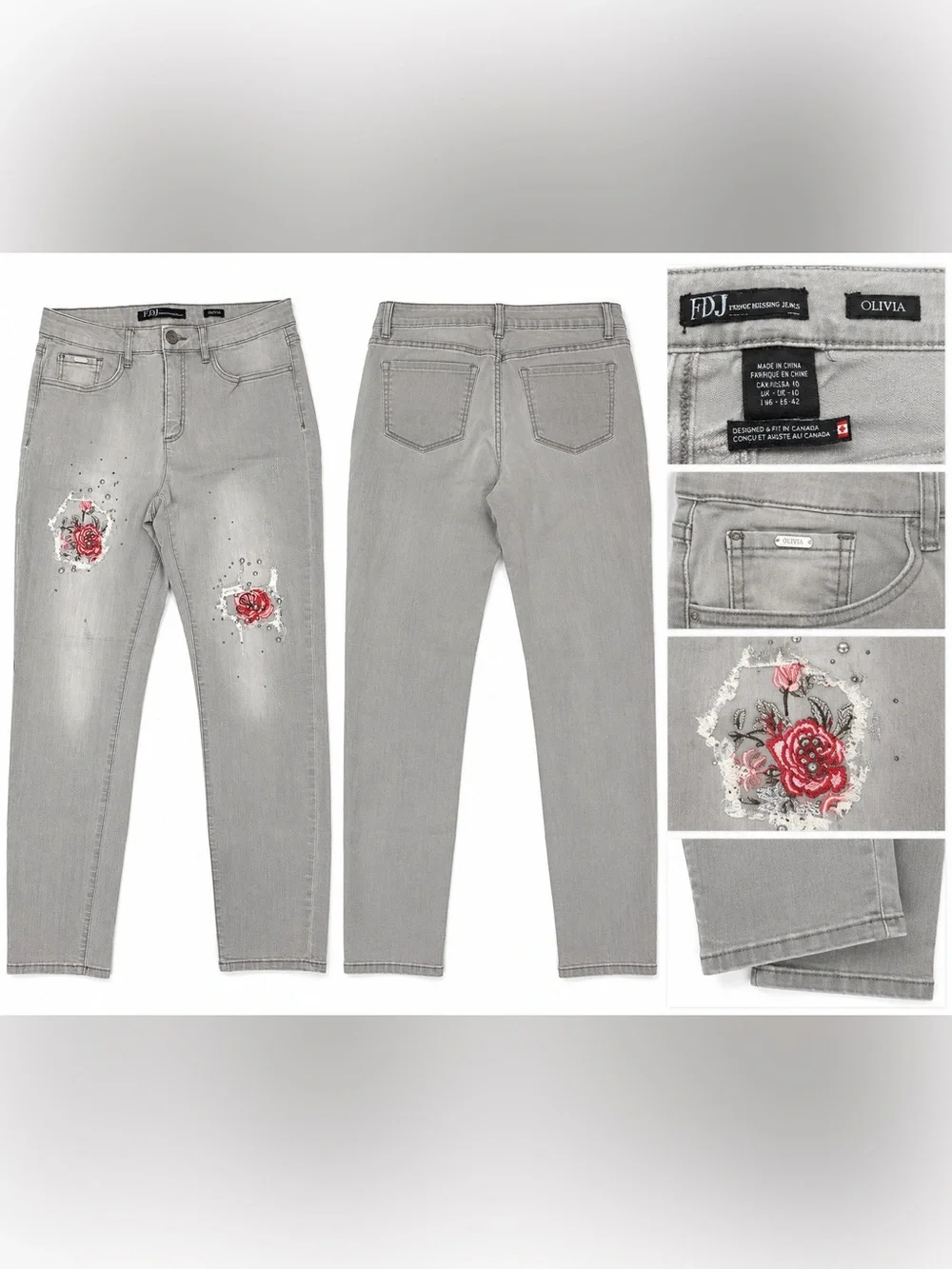 FDJ | Jeans | Fdj French Dressing Grey Embroidered Floral Studded Denim ...
